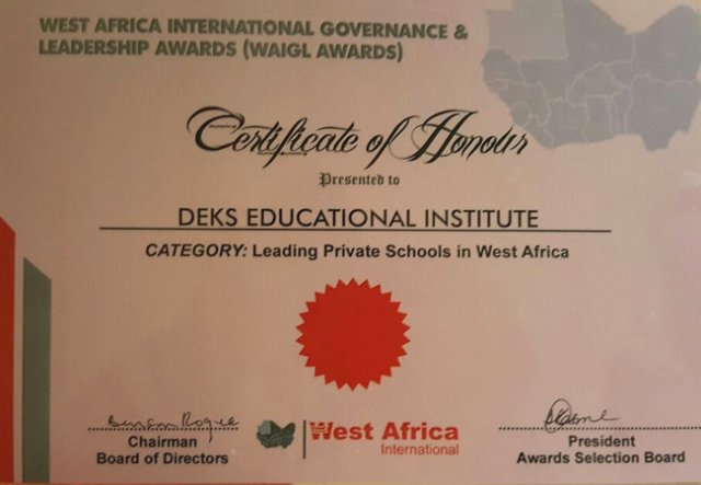 Deks Educational Institute wins leading West African private school award