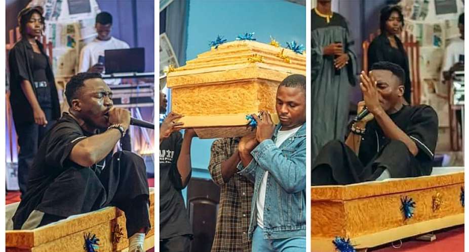 Gospel singer enters stage in coffin for “powerful performance” [PHOTOS]