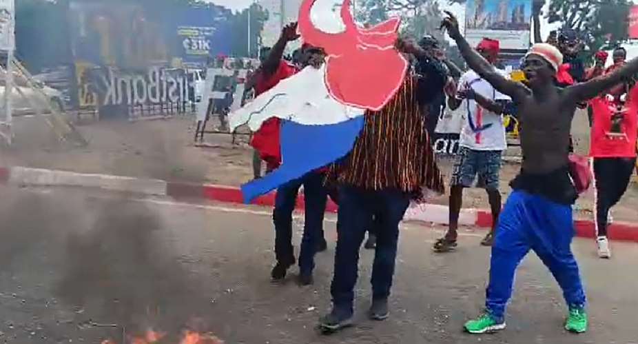 Democracy Hub protesters burn NPP and NDC paraphernalia in anti ...