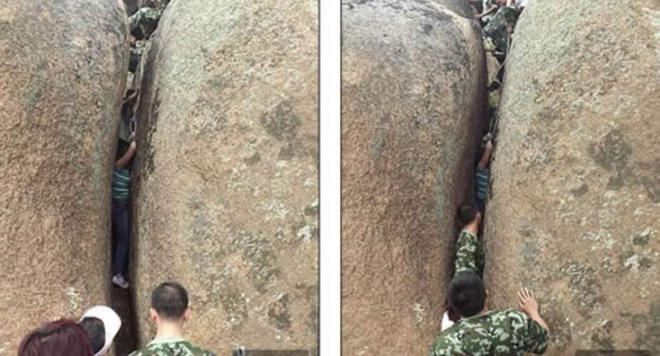 Curiosity trapped the Chinese: woman gets stuck in tiny gap between rocks